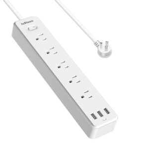 surge protector power strip 6 feet, jcblaon flat plug extension cord with 3 usb ports and outlets, wall mount outlet extender for office/dorm essentials/home, white, 1700 joules