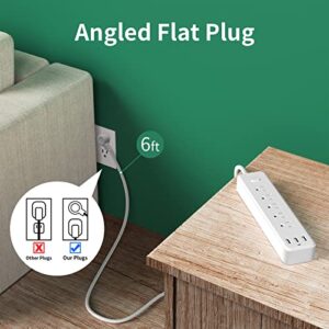 Surge Protector Power Strip 6 Feet, JcBlaon Flat Plug Extension Cord with 3 USB Ports and Outlets, Wall Mount Outlet Extender for Office/Dorm Essentials/Home, White, 1700 Joules