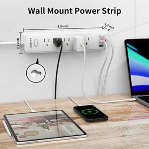 Surge Protector Power Strip 6 Feet, JcBlaon Flat Plug Extension Cord with 3 USB Ports and Outlets, Wall Mount Outlet Extender for Office/Dorm Essentials/Home, White, 1700 Joules