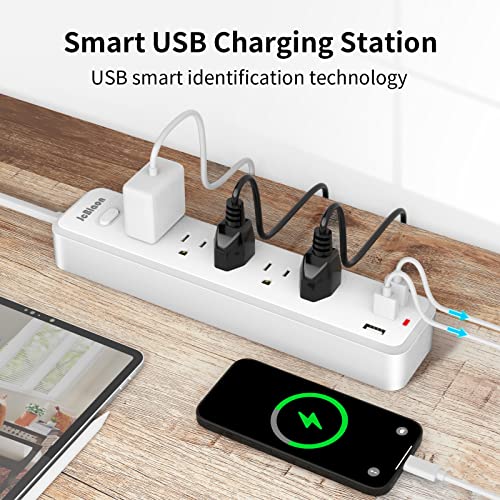 Surge Protector Power Strip 6 Feet, JcBlaon Flat Plug Extension Cord with 3 USB Ports and Outlets, Wall Mount Outlet Extender for Office/Dorm Essentials/Home, White, 1700 Joules