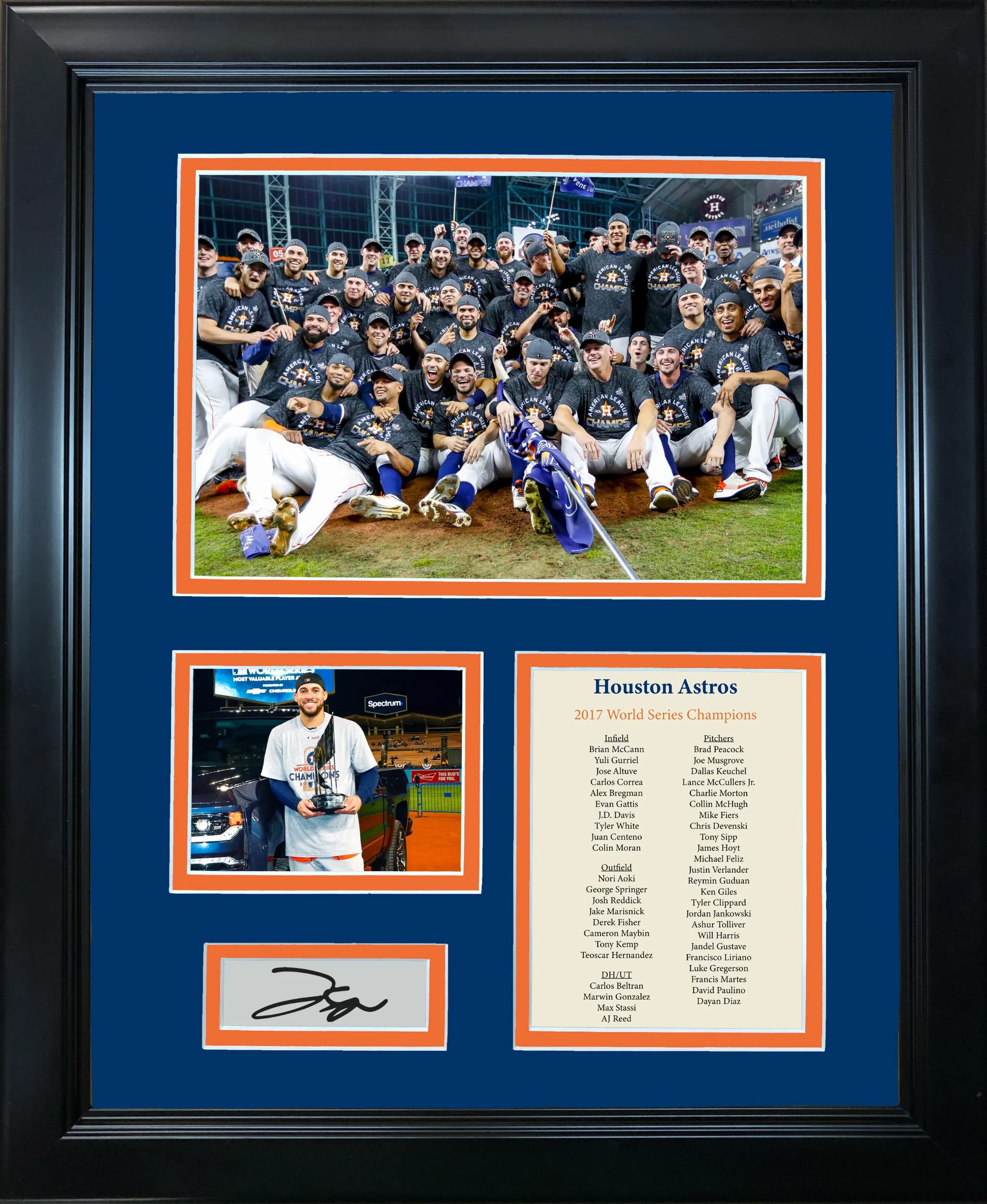 Framed Houston Astros 2017 World Series Champions Facsimile Laser Engraved George Springer MVP Signature Auto 12"x15" Baseball Photo Collage