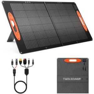 twelseavan 100w solar panel for jackery/ef/bluetti/anker/goal zero power station, ip68 waterproof 23.5% efficiency etfe portable foldable solar charger with adjustable kickstand for camping outdoor