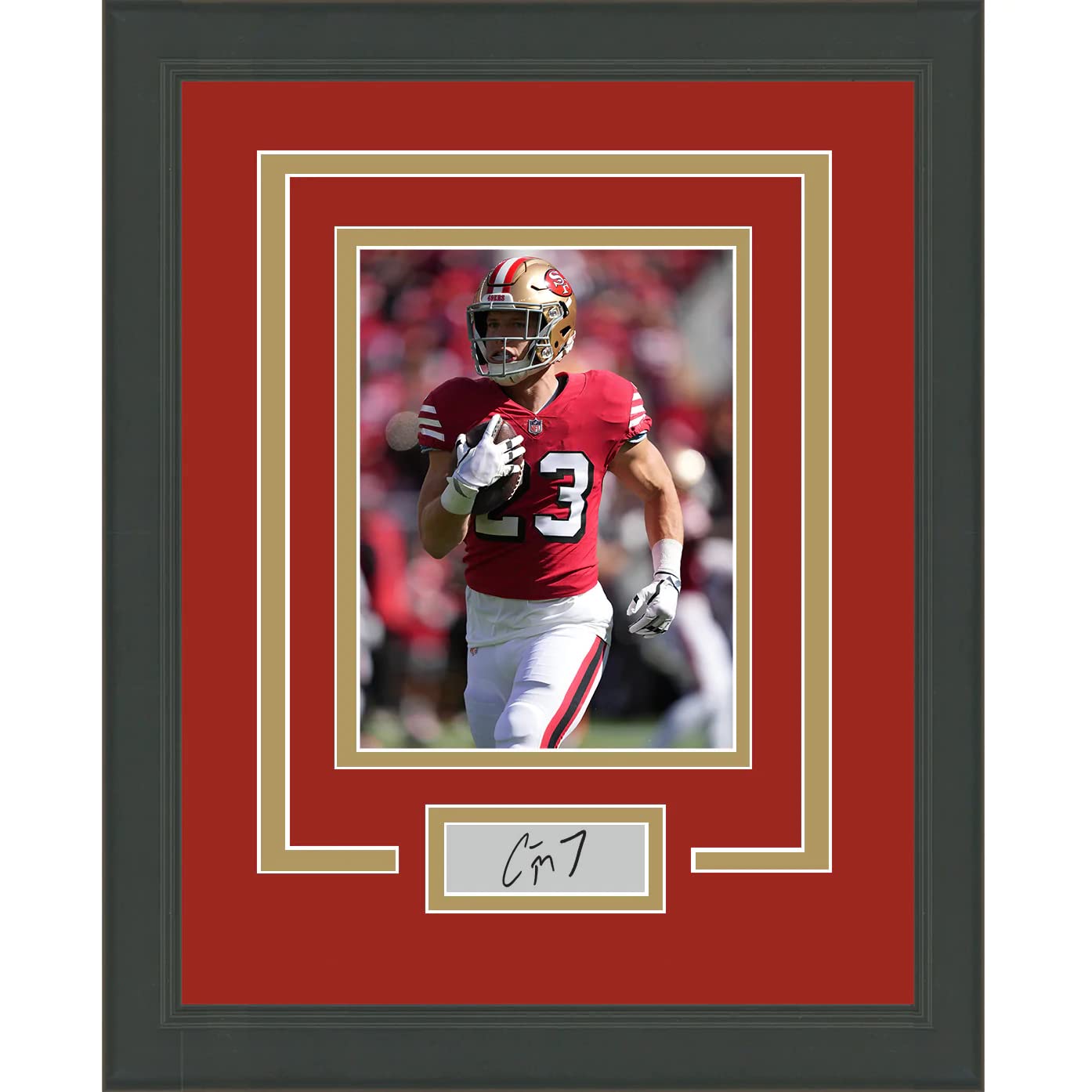 Framed Christian McCaffrey Facsimile Laser Engraved Signature Auto San Francisco 49ers 14x17 Football Photo