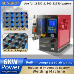 SUNKKO A300+ Pneumatic Battery Spot Welder with Built-in Air Compressor, 6KW 1200A Transformer Pulse Spot Welding Machine for 18650, 14500 Lithium Battery Pack Quick Building