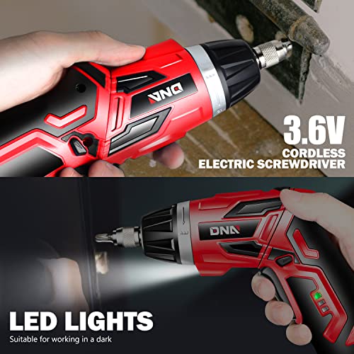 ‎DNA MOTORING TOOLS-00237 Rechargeable 3.6V Cordless Electric Screwdriver Tool Kit with LED Worklight, Red