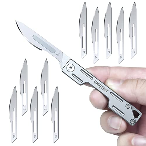 UNIQTINT EDC Slim Folding Pocket Flipper Scalpel Knife, 10PCS #24 Replaceable Blades, Stainless Steel Handle, Compact Slim Gentleman's Scalpel EDC Utility Knives 1.6 oz