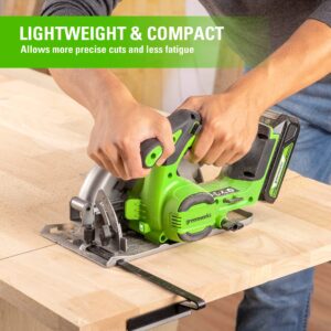 Greenworks 24V Brushless 6-1/2" Circular Saw Kit, 4,800 RPM, Adjustable Cutting Depth 45°/90°, With 24V 2Ah Battery and Charger