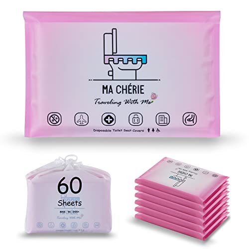 Ma Chérie Disposable Toilet Seat Cover 60 Pcs,Extra Large,Flushable,Travel and Pocket Size