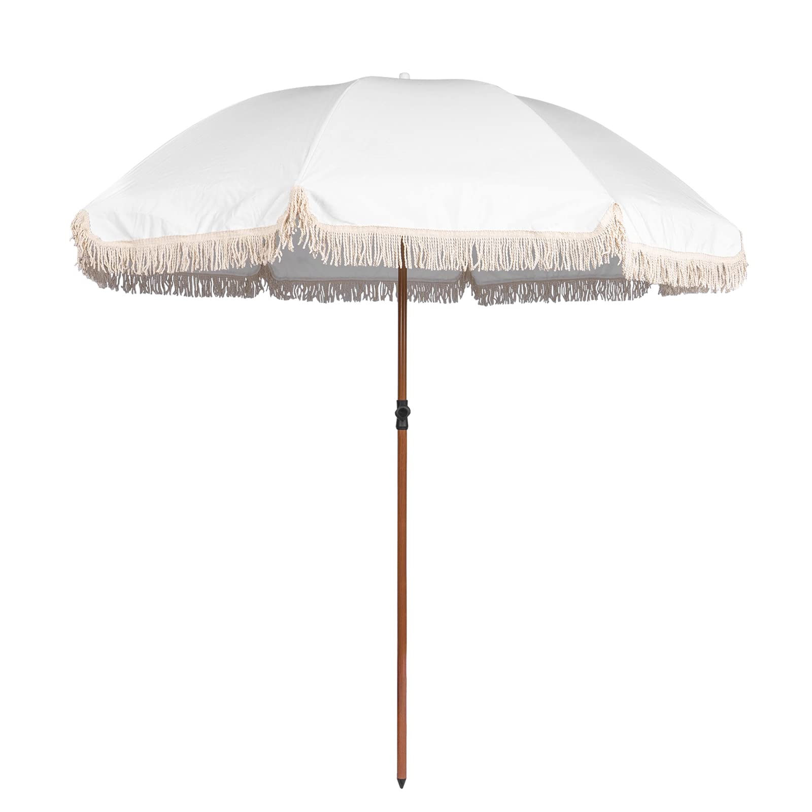 Funsite 7.5Ft Patio Beach Umbrella with Fringe, Tassel Umbrella UPF50+ with Push Botton Tilt & Crank, Holiday Outdoor Umbrella with Carry Bag Ideal for Garden, Lawn, Deck, Yard&Pool, White