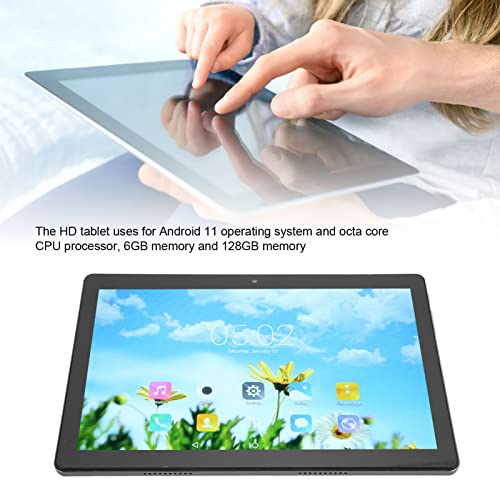 10.1 Inch Tablet, 1960x1080 IPS 6G RAM 128G ROM 2.4G 5G WiFi Home Travel Tablet (Black)