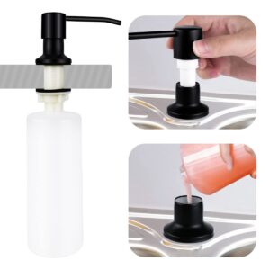 1 Pcs Soap Dispenser for Kitchen Sink Stainless Steel Built in Soap Dispenser Countertop Pump Head with 17OZ Large Liquid Bottle fit Kitchen Bathroom (Black)