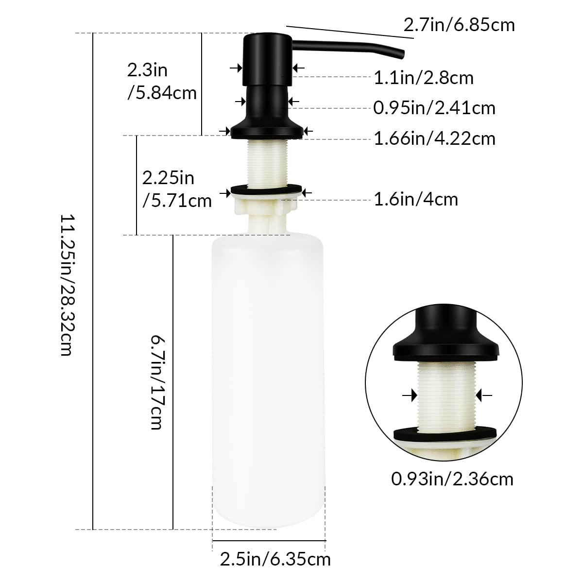 1 Pcs Soap Dispenser for Kitchen Sink Stainless Steel Built in Soap Dispenser Countertop Pump Head with 17OZ Large Liquid Bottle fit Kitchen Bathroom (Black)