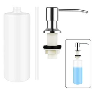 1 pcs soap dispenser for kitchen sink stainless steel built in soap dispenser countertop pump head with 17oz large liquid bottle fit kitchen bathroom (silver)