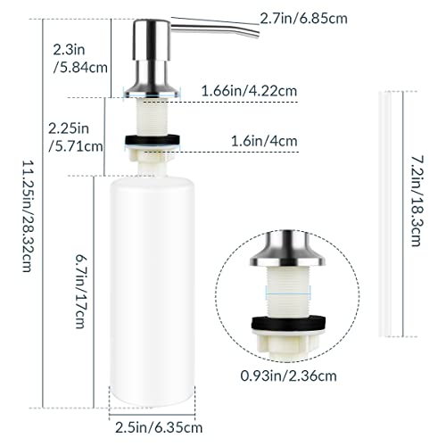 1 Pcs Soap Dispenser for Kitchen Sink Stainless Steel Built in Soap Dispenser Countertop Pump Head with 17OZ Large Liquid Bottle fit Kitchen Bathroom (Silver)