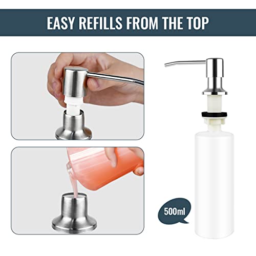 1 Pcs Soap Dispenser for Kitchen Sink Stainless Steel Built in Soap Dispenser Countertop Pump Head with 17OZ Large Liquid Bottle fit Kitchen Bathroom (Silver)