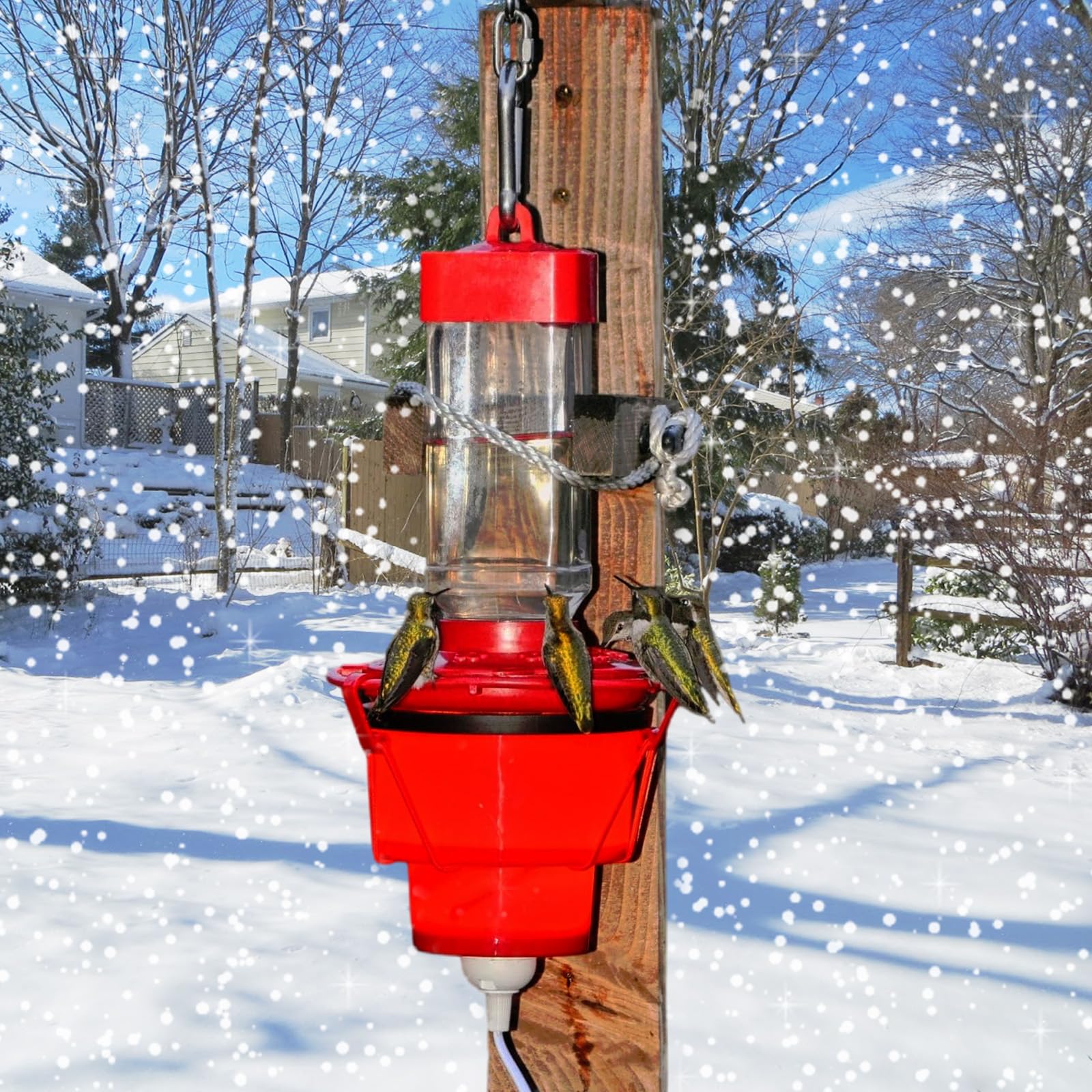 SHWORON Heated Hummingbird Feeders Outdoors, Feeder Heater Attaches to Bottom for Feed Hummingbirds in Freezing Weather Winter Outdoor Garden (Red) 13×13×7