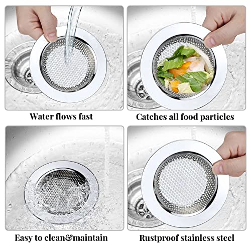 2 PCS Kitchen Sink Drain Strainer, Stainless Steel Mesh Sink Strainer, Upgrade Double-Layer Smooth Edges Sink Screen Strainer with Wide Rim 4.5" Diameter