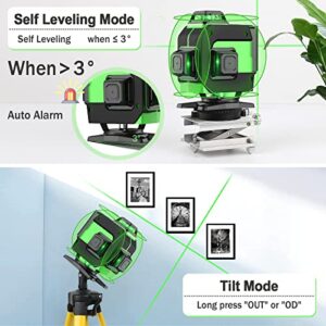 16 Line Laser Level 360 Self Leveling 4 x 360° Cross Line Laser Four Brightness Adjustment Horizontal Vertical Laser with Remote Control with 1m Level Triangle Bracket