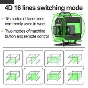 16 Line Laser Level 360 Self Leveling 4 x 360° Cross Line Laser Four Brightness Adjustment Horizontal Vertical Laser with Remote Control with 1m Level Triangle Bracket