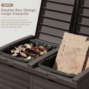 Greesum 78 Gallon Resin Outdoor Trash Can, Double Box Waste Bin with Tiered Lid, Drip Tray and Armrest for Patio, Backyard, Deck, 230 Liters, Dark Coffee