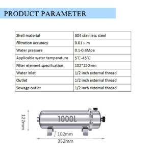 LGXEnzhuo 304 Stainless Steel Ultra-Filtration Membrane Filter External Pressure Water Purifier Filter PVDF Ultra-Filtration Membrane 1000L