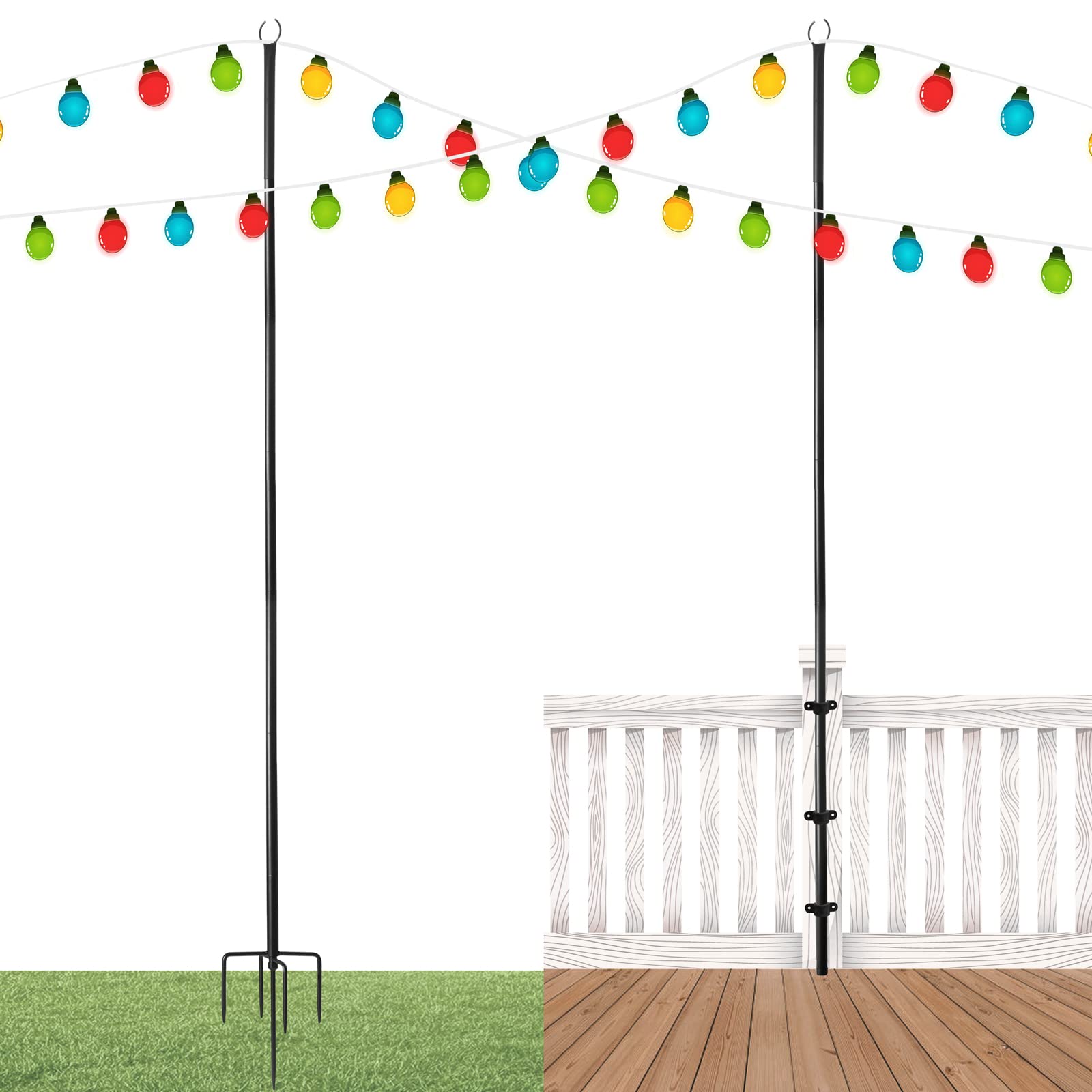 FLORECORD 2 Pack Heavy Duty 10ft Adjustable Outdoor Metal String Light Poles Lighting Stand to Hang LED Lights for Outside, Backyard Accessories, Garden, Wedding, Party