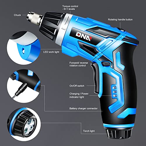 ‎DNA MOTORING TOOLS-00236 Rechargeable 3.6V Cordless Electric Screwdriver Tool Kit with LED Worklight, Blue