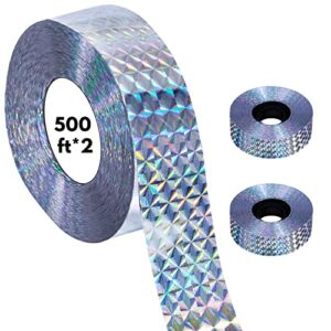 bird scare tape, 2 * 500 foot bird scare ribbon reflective flash tape woodpecker pigeon deterrent repellent devices tape keep birds away outdoor