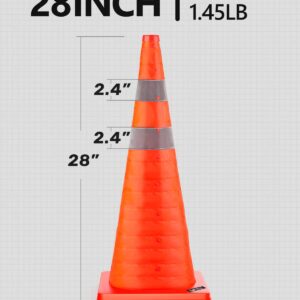 [4 Pack] BATTIFE 28 inch Collapsible Traffic Cones, Multi Purpose Orange Safety Cones with Reflective Collar, for Driving Practice and Road Parking