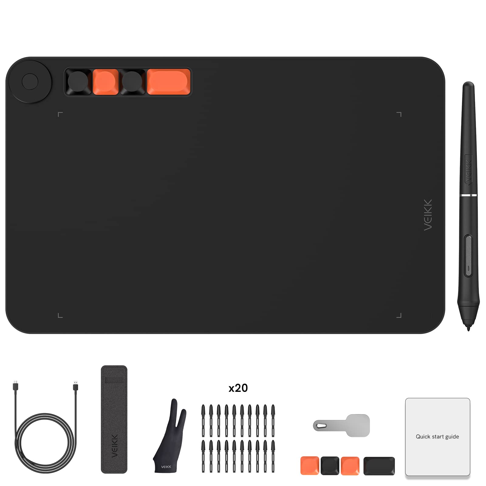 Graphics Drawing Tablet VEIKK Voila L Pen Tablet for PC,with Battery-Free Stylus and 4 Customized Keyboard Keys for Windows/Mac/Linux/Chrome/Android