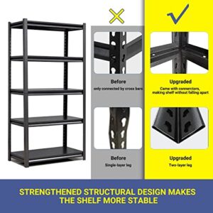 FRITHJILL 5 -Tier Adjustable Heavy Duty Metal Garage Shelving, Multipurpose Storage Shelf Unit Organizer, Black