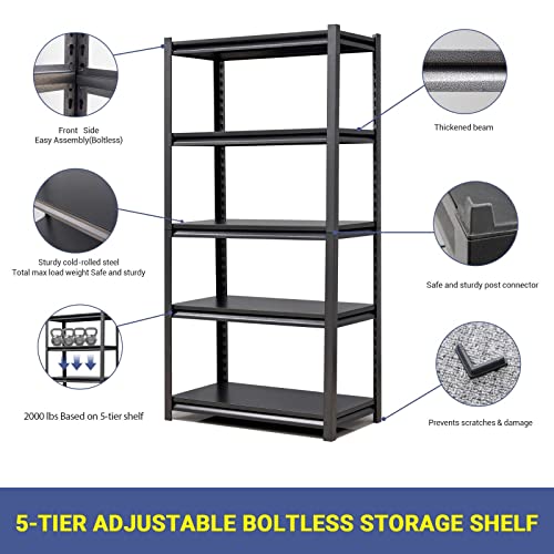 FRITHJILL 5 -Tier Adjustable Heavy Duty Metal Garage Shelving, Multipurpose Storage Shelf Unit Organizer, Black