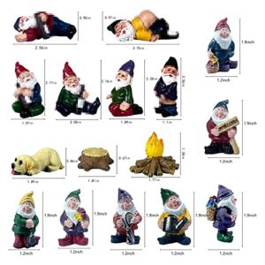 Wetufin - 16pcs Miniature Funny Garden Drunk Gnomes Mini Funny Creative Dwarf Garden Gnome Statues Decoration for Indoor Outdoor Yard Patio Bonsai Potted Plants Landscape Desk Decor, Gift for Kids