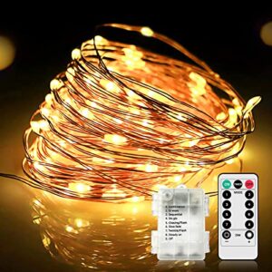 fairy lights battery operated, copper string lights 33ft 100 led with 8 modes indoor outdoor, waterproof twinkle lights with remote control for christmas,bedroom,patio,wedding party,backyard