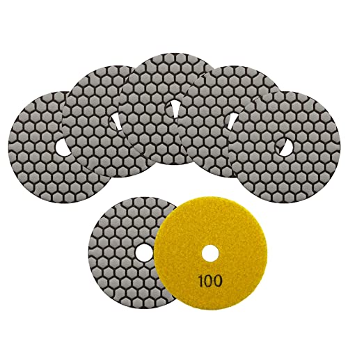 KURSTOL Dry Diamond Polishing Pads Set - 7pcs 4"/100mm Grits #100 Countertop Polishing Pads for Granite Quartz Stone Marble Floor