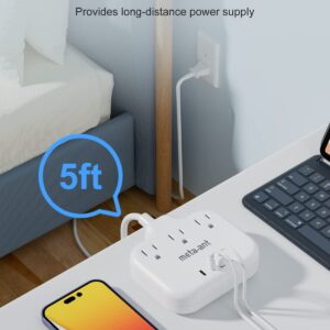 2 Prong to 3 Prong Outlet Adapter, Two Prong Power Strip with 3 Prong Outlets, 3 USB Ports, 5ft Extension Cord Three Prong, Polarized, for Old House, White