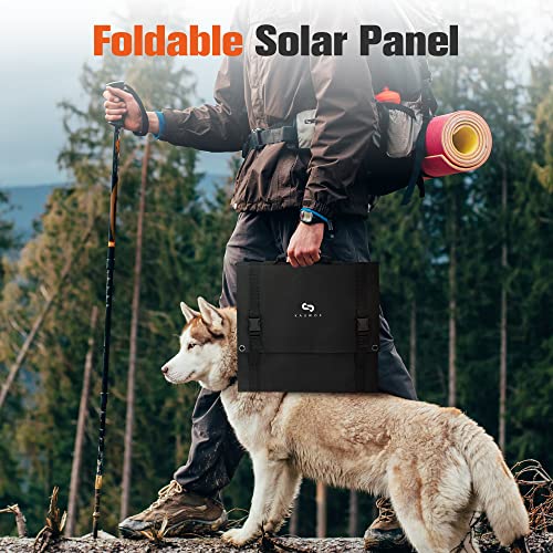 KAUWOX 60W Portable Solar Panel, 23% High Efficiency,USB QC 5V 3.0A&USB Type-C 5V 2.4A&DC 18V Power Output Interface ，IP65 Water & Dustproof Design for Phones, Tablets, Digital Cameras,Camping