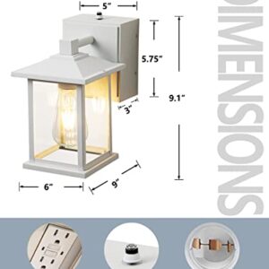 OUPAVOCS Outdoor Lights with GFCI Outlet, Dusk to Dawn Front Porch Lights, Waterproof Exterior Light Fixture, Mate White Outdoor Wall Sconce Wall Mount Outside Patio Lights for House, Garage