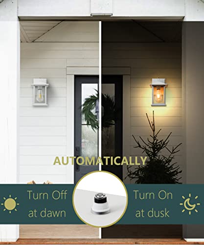 OUPAVOCS Outdoor Lights with GFCI Outlet, Dusk to Dawn Front Porch Lights, Waterproof Exterior Light Fixture, Mate White Outdoor Wall Sconce Wall Mount Outside Patio Lights for House, Garage