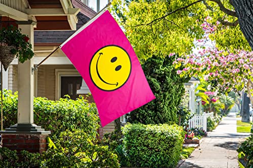 DANF 3x5 FT Pink Happy Face Flag Smile Flags Banner with Two Brass Grommets, Fade Resistant, Canvas Header Tapestry for Home Decor