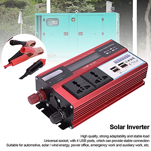 Jeanoko 3000W Solar Inverter, No Noise Power Battery Converter No Pollution Digital Display Solar Inverter 4 USB Ports for Power Office for Driver