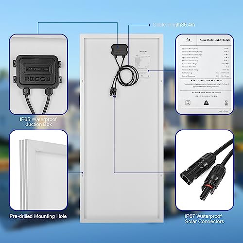 KAUWOX 100 Watt 12V Mono-Si Shingled Solar Panel Kit with 10A PWM Charge Controller 22% High Efficiency PV Module Power Charger for RV Boat Farm Off Grid System Power Supplies