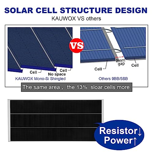 KAUWOX 100 Watt 12V Mono-Si Shingled Solar Panel Kit with 10A PWM Charge Controller 22% High Efficiency PV Module Power Charger for RV Boat Farm Off Grid System Power Supplies