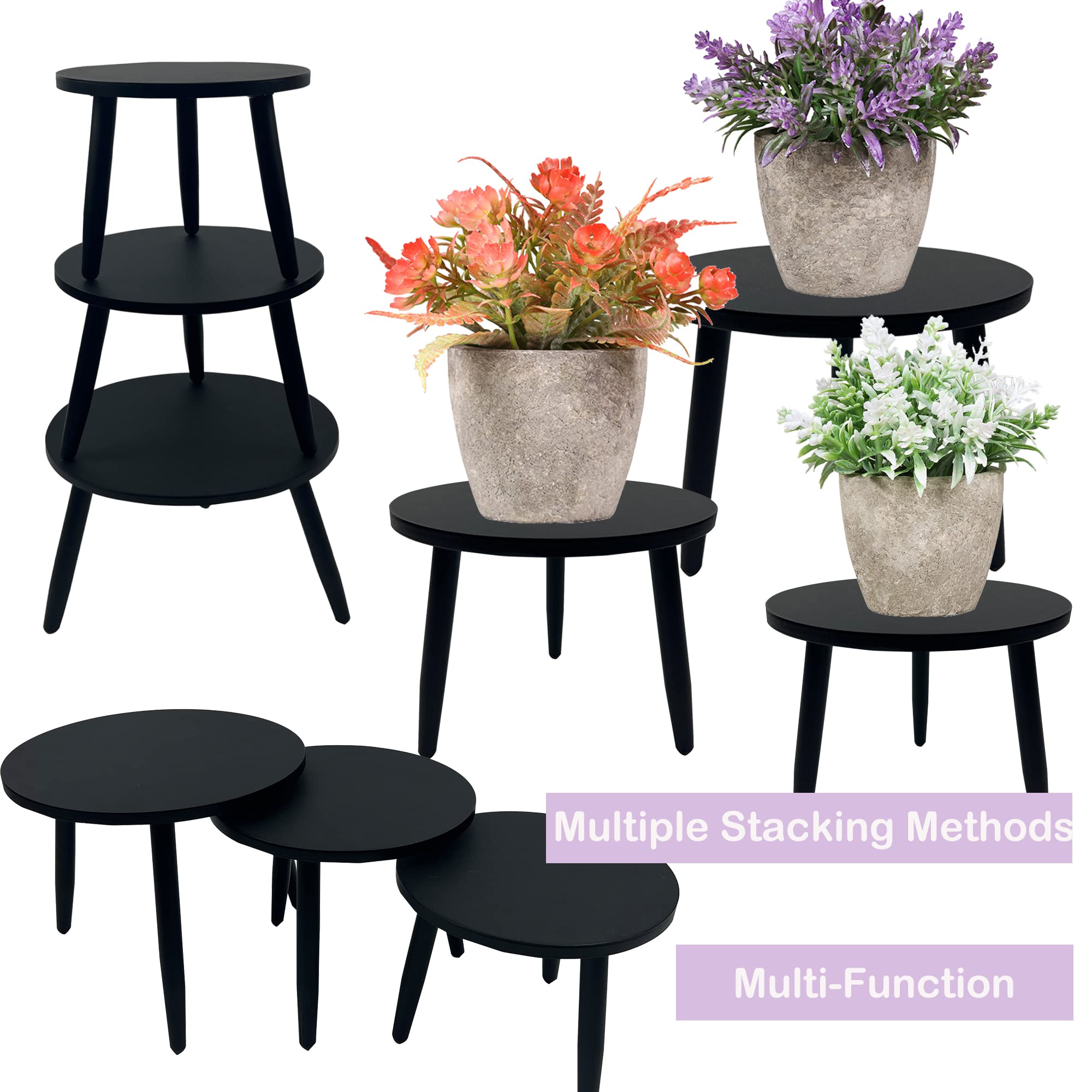 HAINARverS Indoor 3-Pack Black Corner Plant Stand Outdoor for Flower Pot Stand Multiple House Garden Patio Office Living Room Balcony Outside 9.6/10.8/12inch (Black)