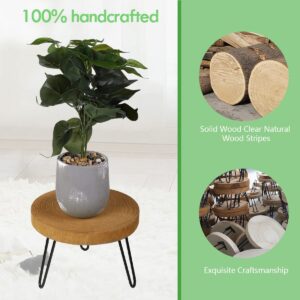 Plant Stand Mini Plant Stool-Round Small Wooden Stool Display Stand Mid Century Modern Plant Stand Flower Shelf Rack with Wood Grain for Home Kitchen Patio or Office