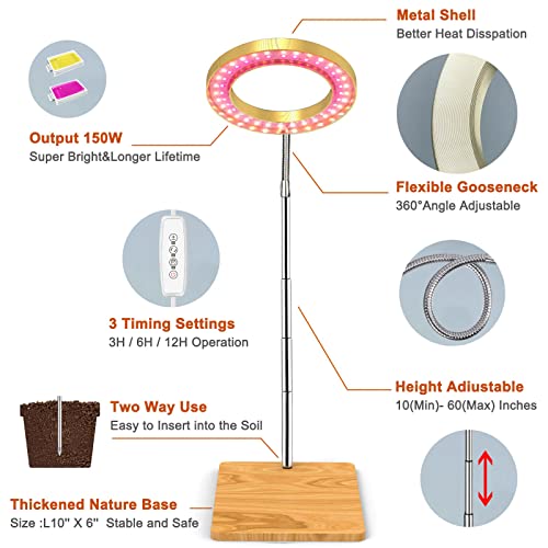 YVMOOEC Grow Light for Indoor Plants LED Growing Light for Indoor Plants Full Spectrum with Base,Height Adjustable 10-60 Inch, Idea for Plant Shelf,Plant Pots,Desk Large Plant Light