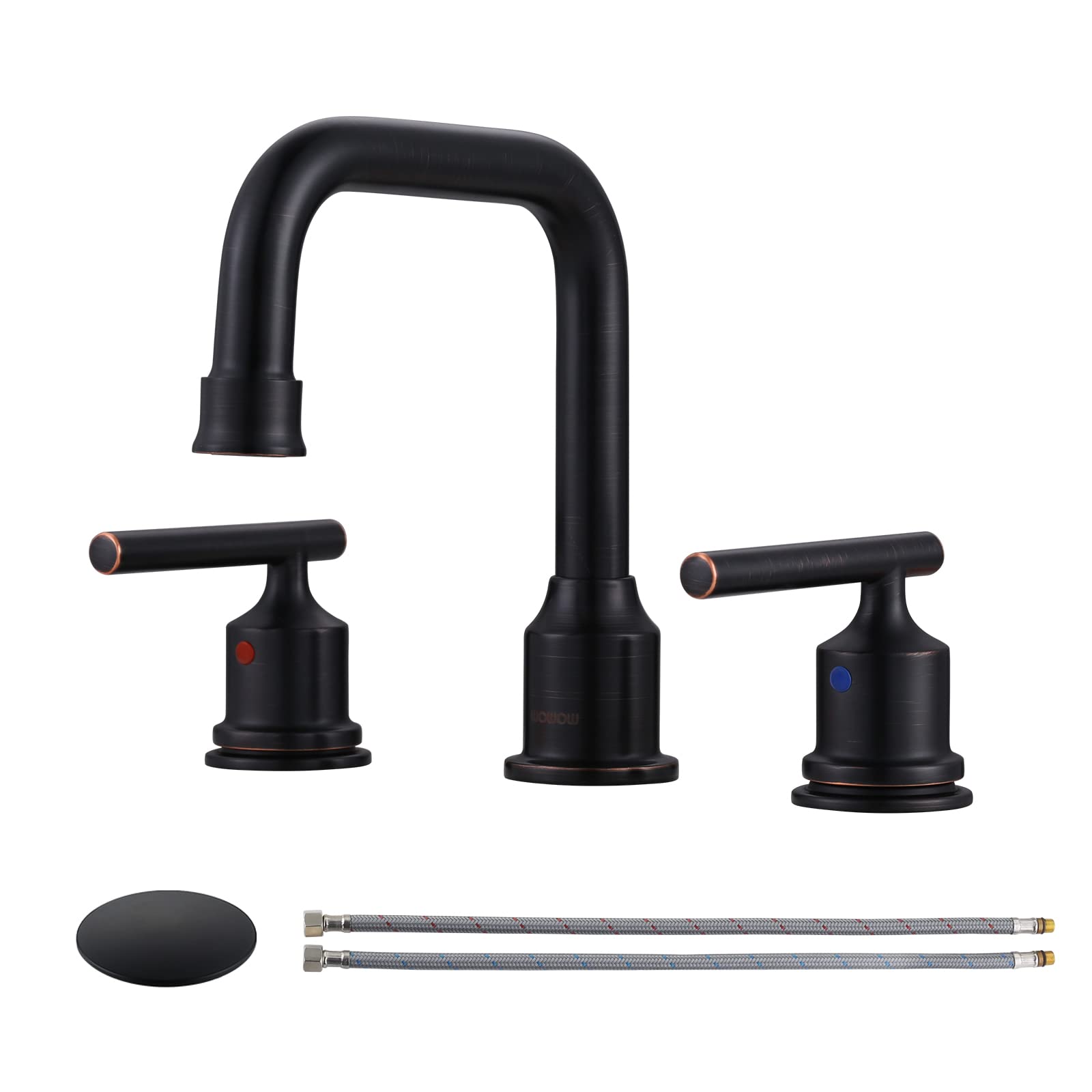 WOWOW Oil Rubbed Bronze Bathroom Faucet Widespread Bathroom Sink Faucet 3 Holes Vanity Faucet 2 Handle Basin Faucet with Drain and Suplly Lines Retro