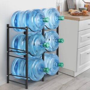 LIANTRAL 5 Gallon Water Bottle Holder, 3 Tiers Black Double Row Heavy Duty Water Cooler Jug Rack, Water Rack with 6 Slots for Home Kitchen