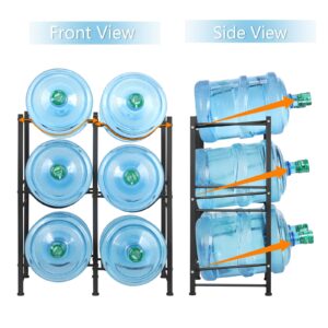 LIANTRAL 5 Gallon Water Bottle Holder, 3 Tiers Black Double Row Heavy Duty Water Cooler Jug Rack, Water Rack with 6 Slots for Home Kitchen