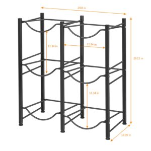 LIANTRAL 5 Gallon Water Bottle Holder, 3 Tiers Black Double Row Heavy Duty Water Cooler Jug Rack, Water Rack with 6 Slots for Home Kitchen